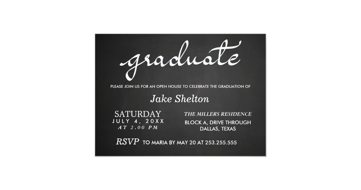 Chalkboard Typography Open House Graduation Invitation | Zazzle.com