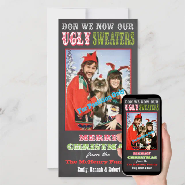 Chalkboard Ugly Christmas Sweater Photo Card | Zazzle