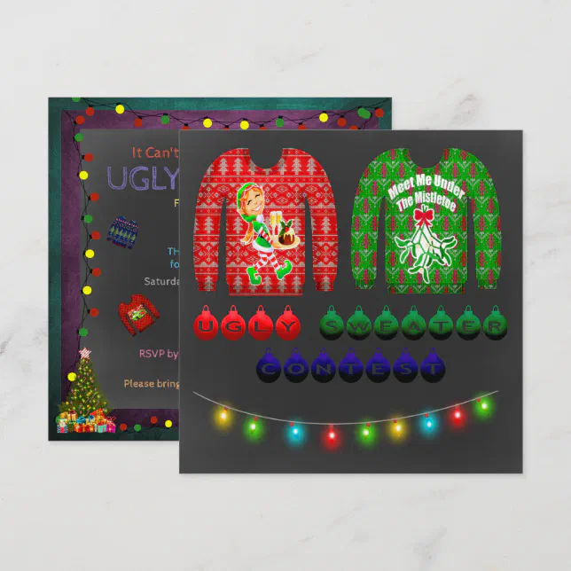 Chalkboard Ugly Sweater Christmas Party Invitation | Zazzle