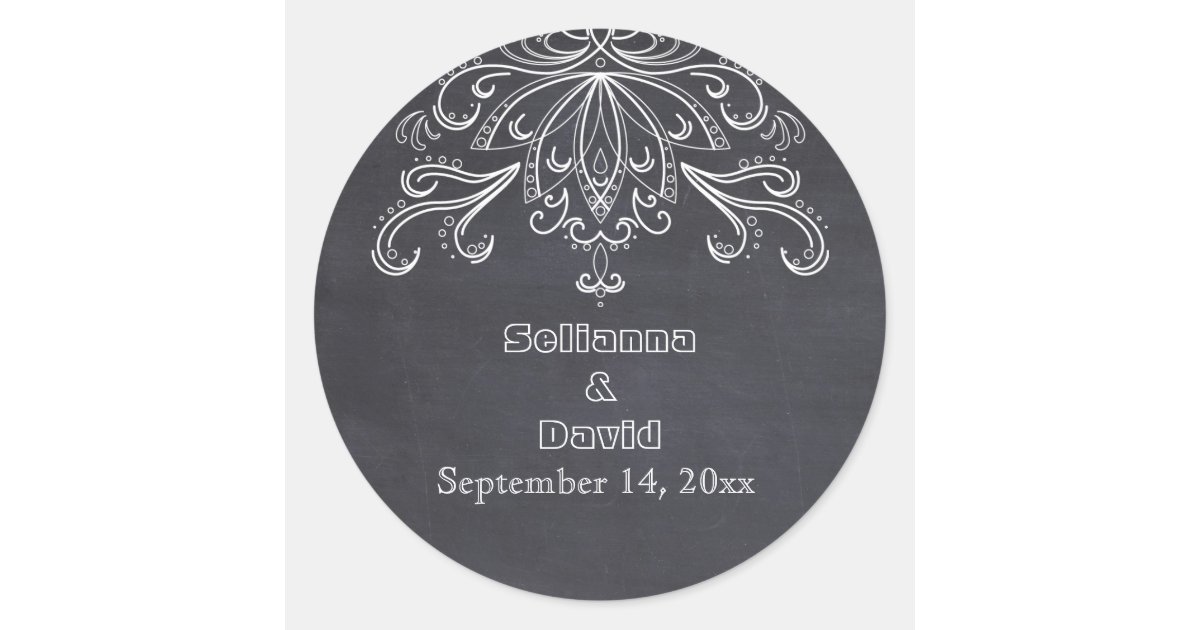 Chalkboard vintage rustic wedding Save the Date Classic Round Sticker ...