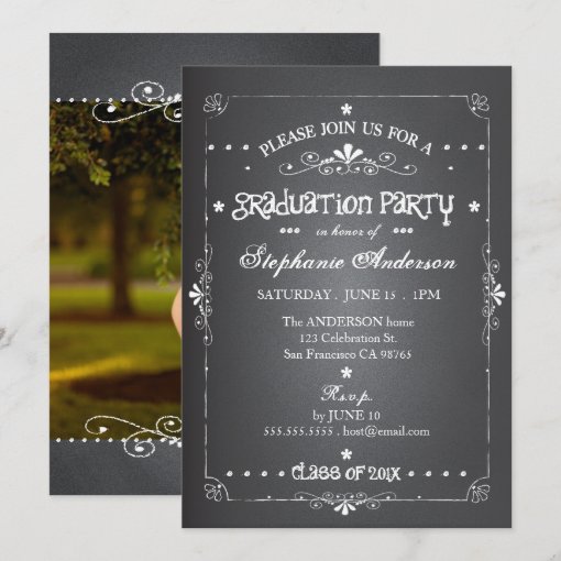 Chalkboard w Photo Graduation Party Invitation | Zazzle