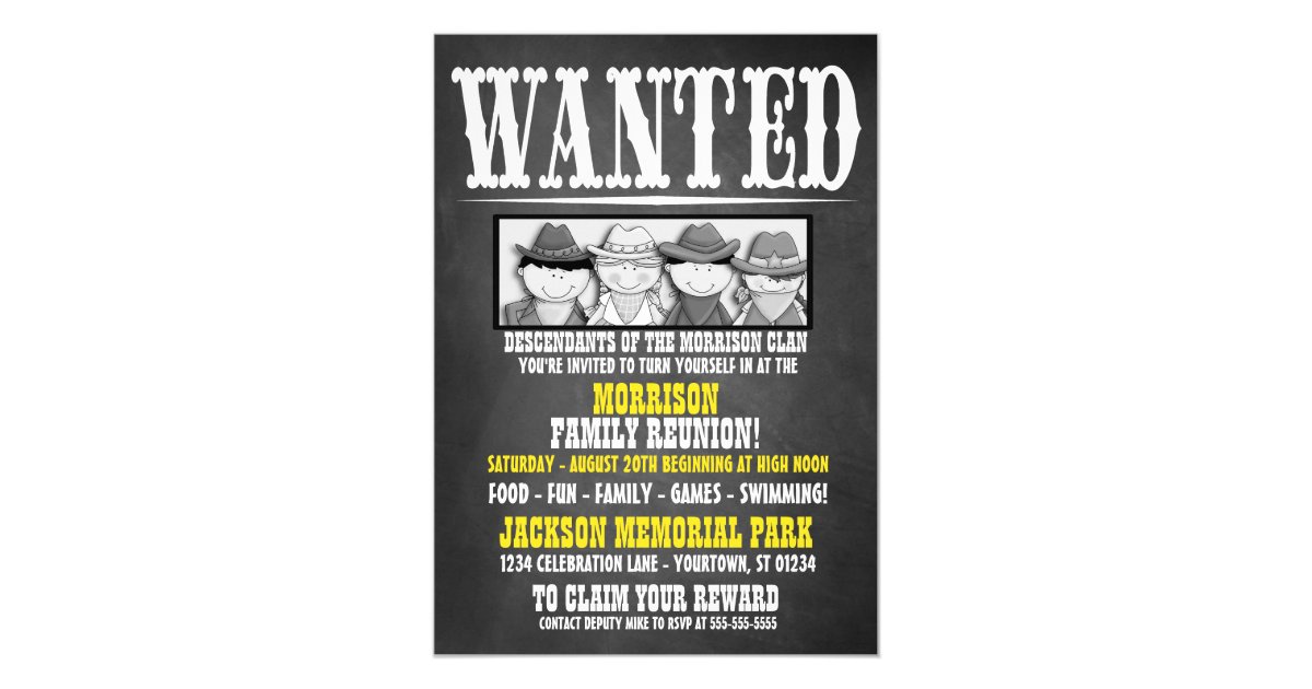 Chalkboard Wanted Poster Family Reunion Invitation | Zazzle.com