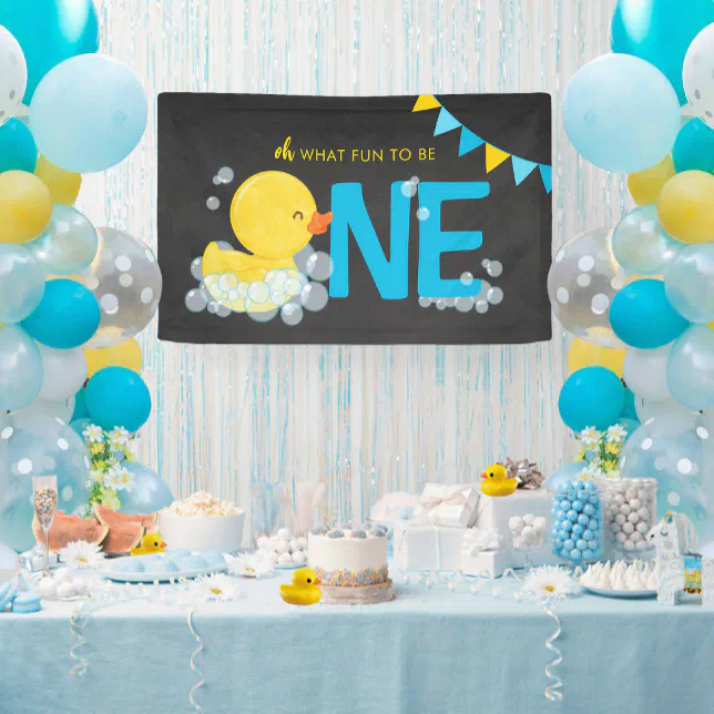 Chalkboard Watercolor Duck One Party Banner | Zazzle