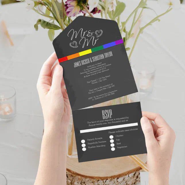 Chalkboard wedding doodle hearts Mr and Mr All In One Invitation | Zazzle