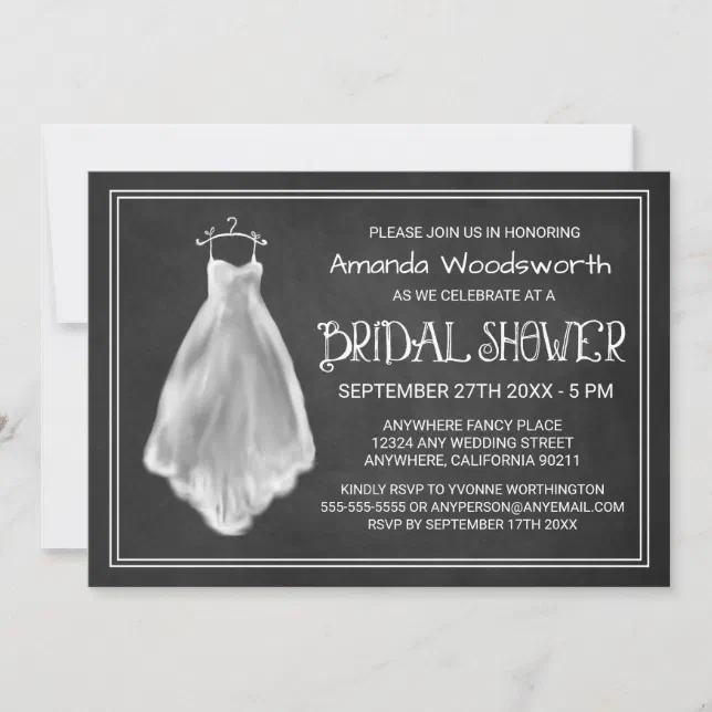 Chalkboard Wedding Dress Bridal Shower Invitations | Zazzle