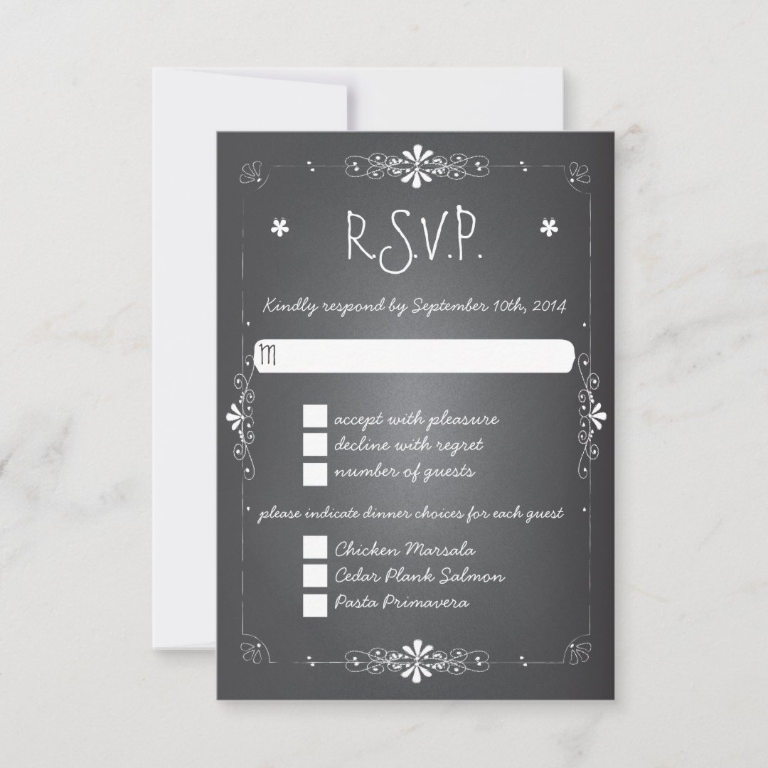 Chalkboard Wedding RSVP Response Card w Dinner | Zazzle