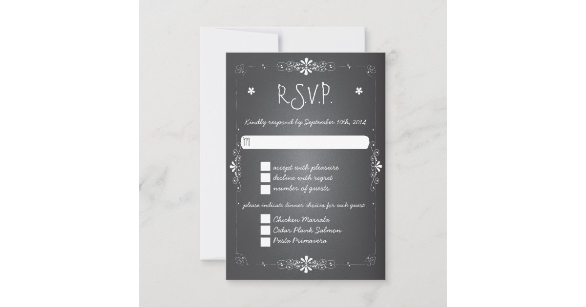 Chalkboard Wedding RSVP Response Card w Dinner | Zazzle