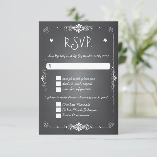 Chalkboard Wedding RSVP Response Card w Dinner | Zazzle