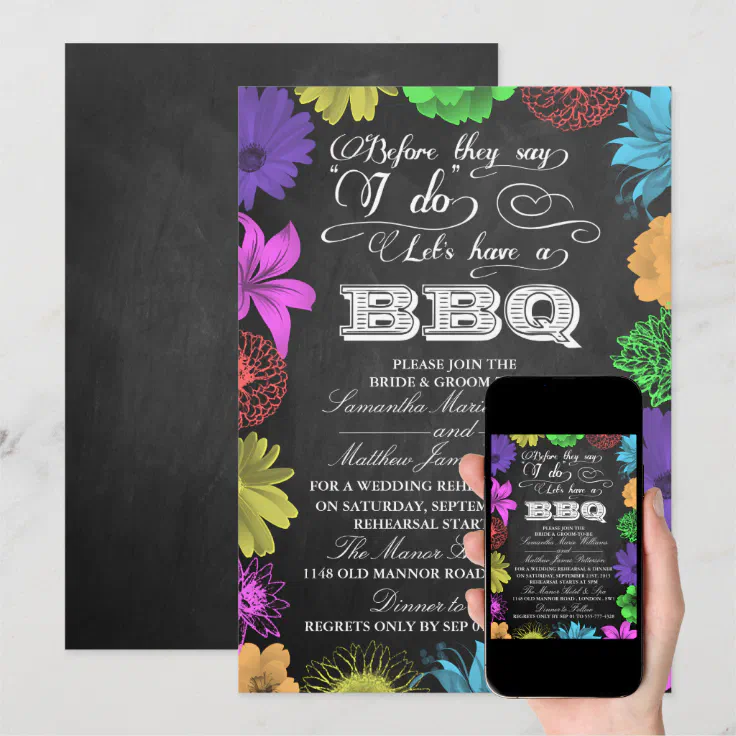 Chalkboard Wedding Shower Rehearsal Barbecue BBQ Invitation | Zazzle