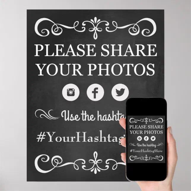 Chalkboard Wedding Social Media Hashtag Sign | Zazzle