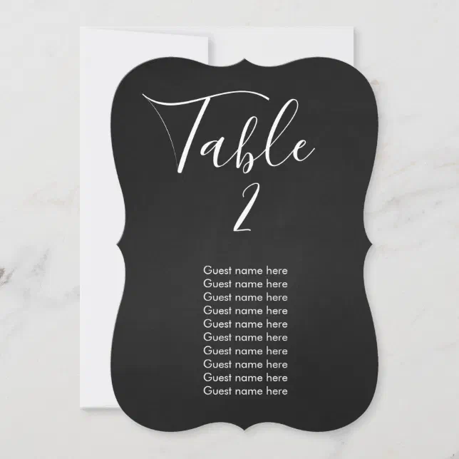 Chalkboard wedding table number + guest names card | Zazzle