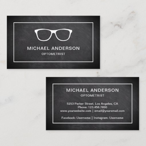 Chalkboard White Eyeglasses Eye Doctor Optometrist Business Card | Zazzle