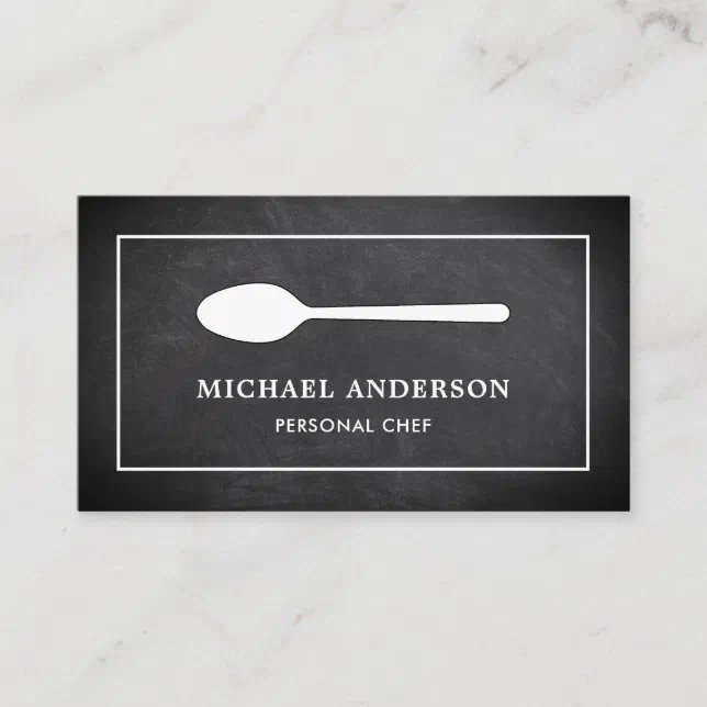 Chalkboard White Kitchen Spoon Personal Chef Business Card | Zazzle