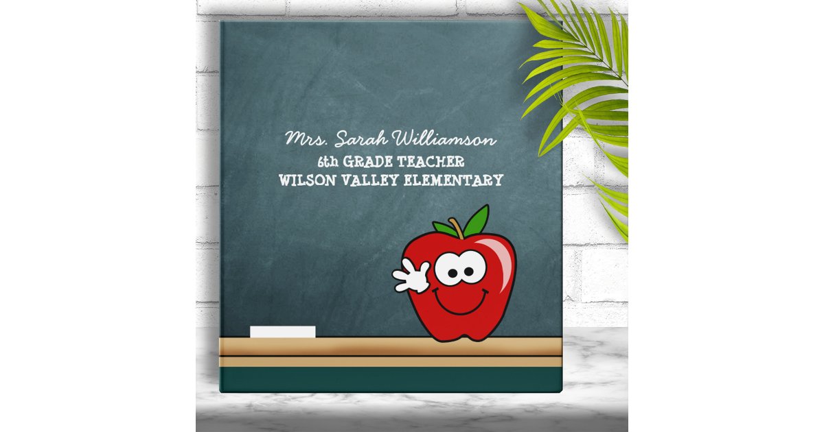Chalkboard with Cartoon Apple Personalized Binder | Zazzle