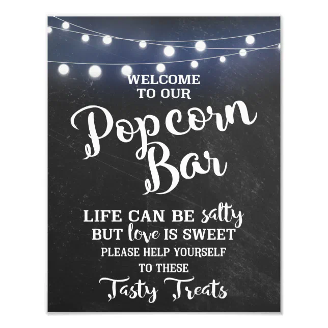 Chalkboard with light sign- POPCORN BAR Photo Print | Zazzle