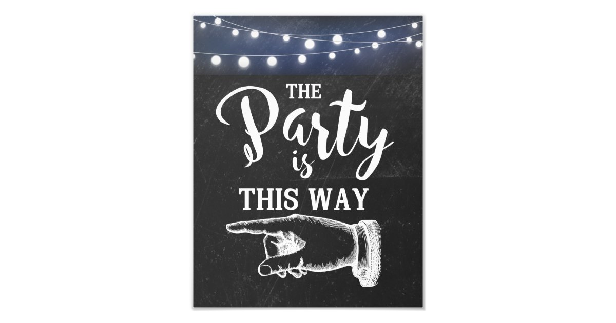 Chalkboard with light swedding "this way sign" photo print | Zazzle
