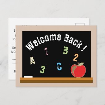 Chalkboard with red apple back-to-school postcard | Zazzle