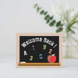 Chalkboard with red apple back-to-school postcard | Zazzle