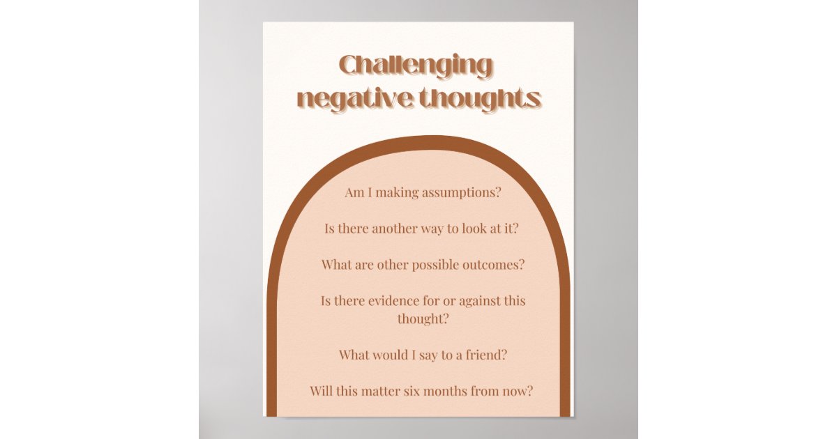 Challenging Negative Thoughts CBT Therapy Poster | Zazzle