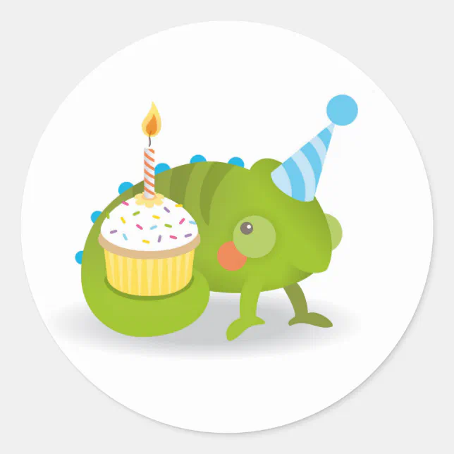 Chameleon birthday classic round sticker | Zazzle