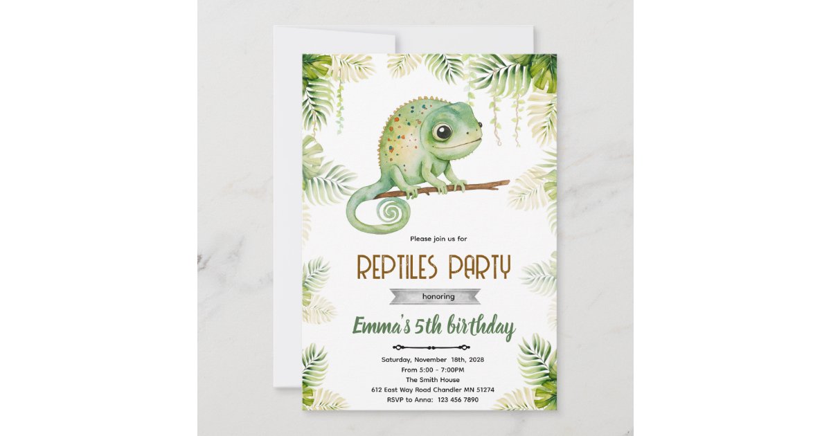 Chameleon birthday party invitation | Zazzle
