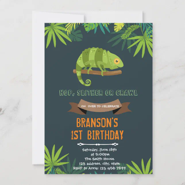 Chameleon birthday party invitation | Zazzle