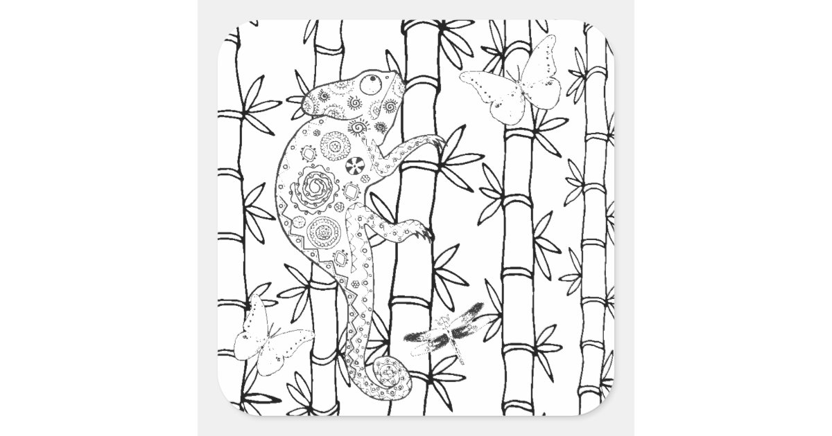 Chameleon Doodle Square Sticker | Zazzle