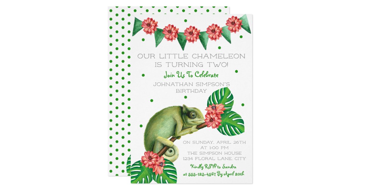 Chameleon Lizard Second Birthday Invitation | Zazzle.com