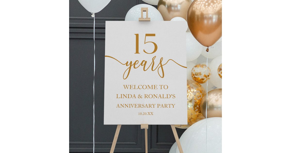 Champagne 15th Wedding Anniversary Welcome Sign | Zazzle