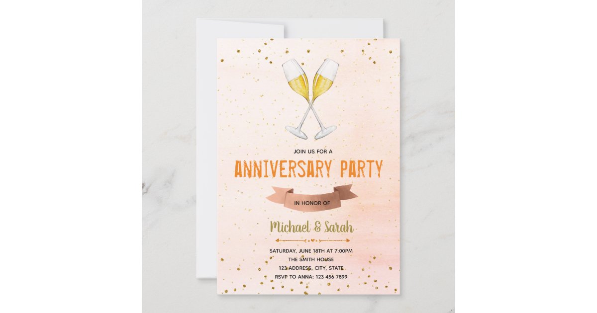 Champagne anniversary party invitation | Zazzle