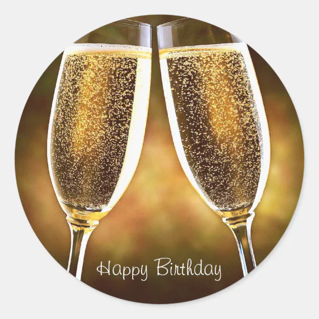 Champagne Birthday Sticker | Zazzle