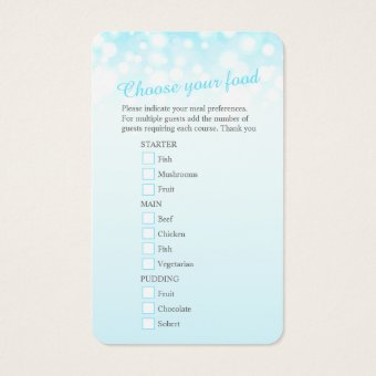 Champagne blue grey wedding food choice cards | Zazzle