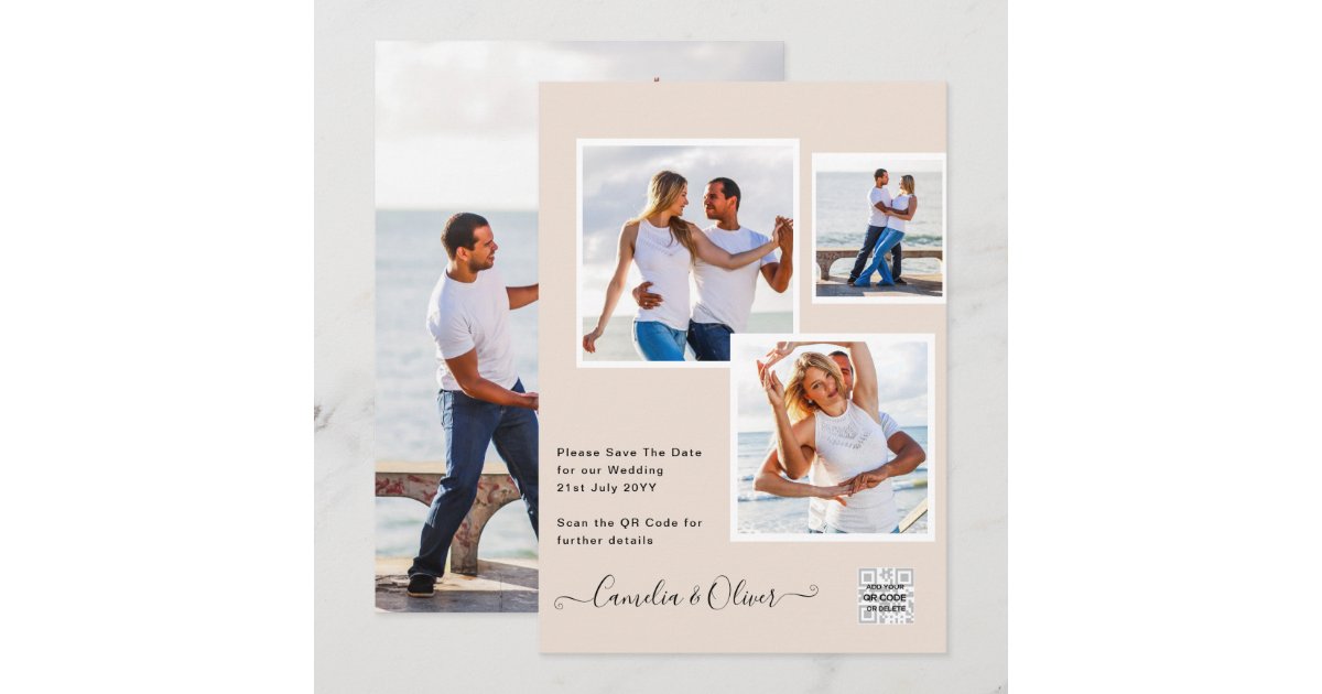 Champagne Blush PHOTO Wedding Invitation QR Code | Zazzle