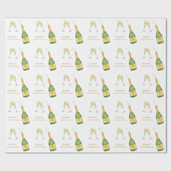 Champagne bottle and glass wrapping paper | Zazzle