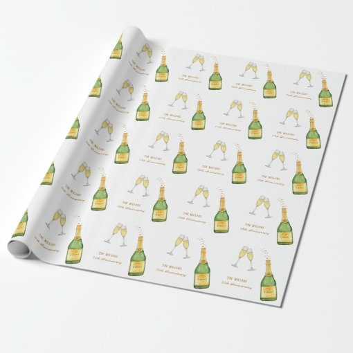 Champagne bottle and glass wrapping paper | Zazzle