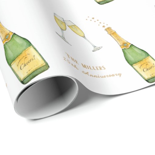 Champagne bottle and glass wrapping paper | Zazzle