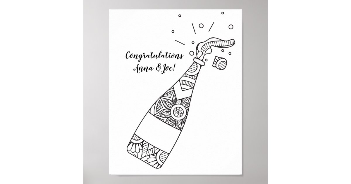 Champagne Bottle Coloring Page Poster | Zazzle