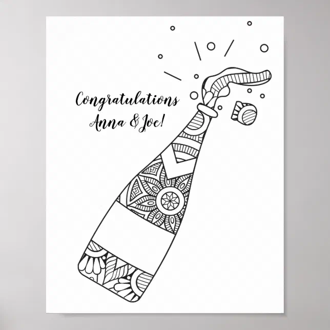 Champagne Bottle Coloring Page Poster | Zazzle