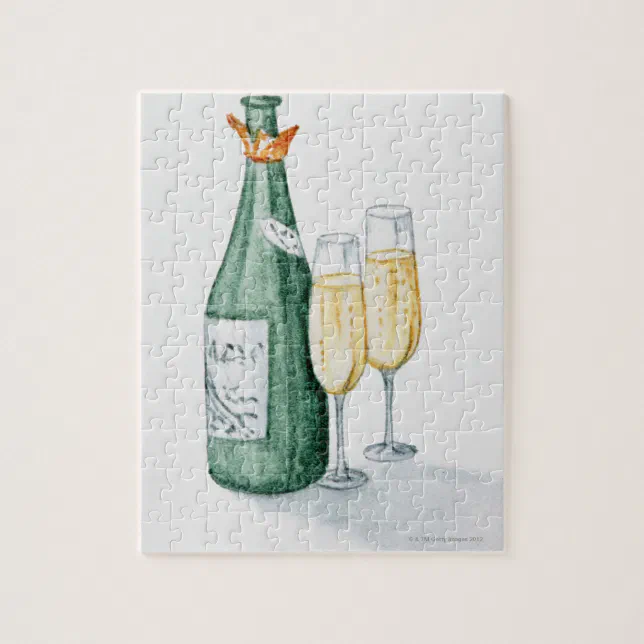 Champagne Bottles and Two Glasses Jigsaw Puzzle | Zazzle