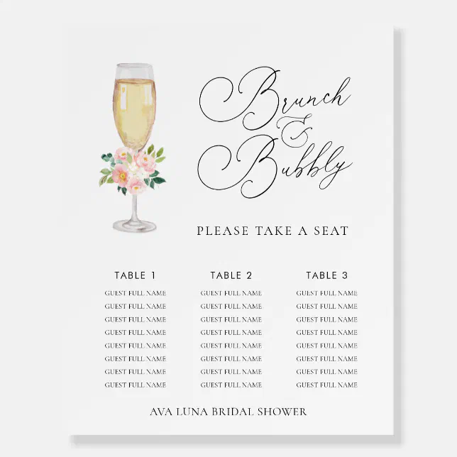 Champagne Bridal Shower Seating Chart Foam Board | Zazzle
