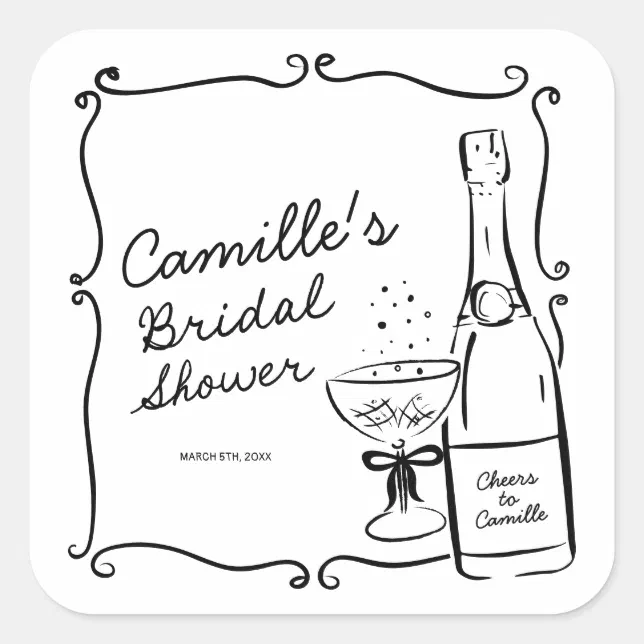Champagne Brunch and Bubbly Bridal Shower Square Sticker | Zazzle