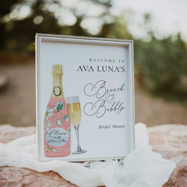 Champagne Brunch and Bubbly Bridal Shower Welcome Poster | Zazzle