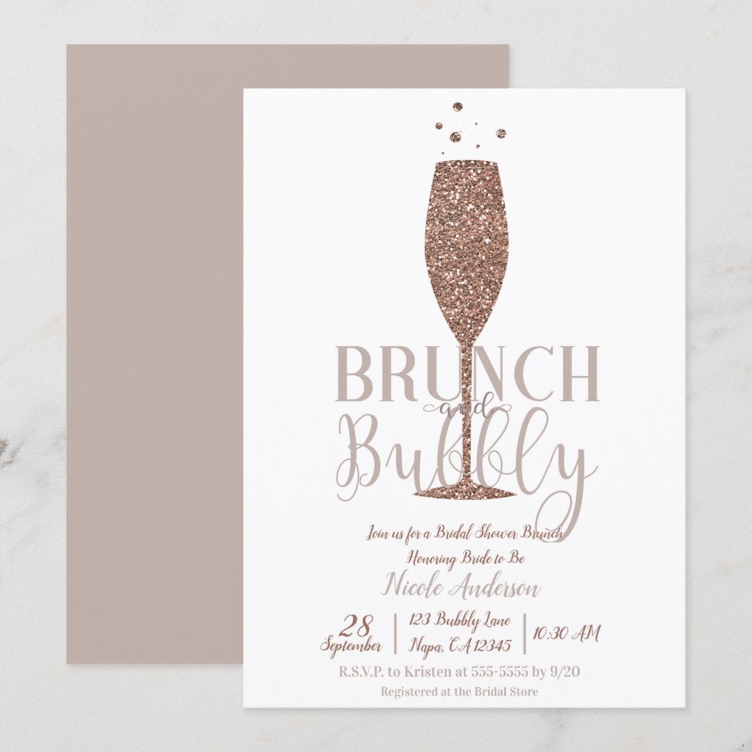 Champagne Brunch Bubbly Bridal Shower Brunch Invitation | Zazzle