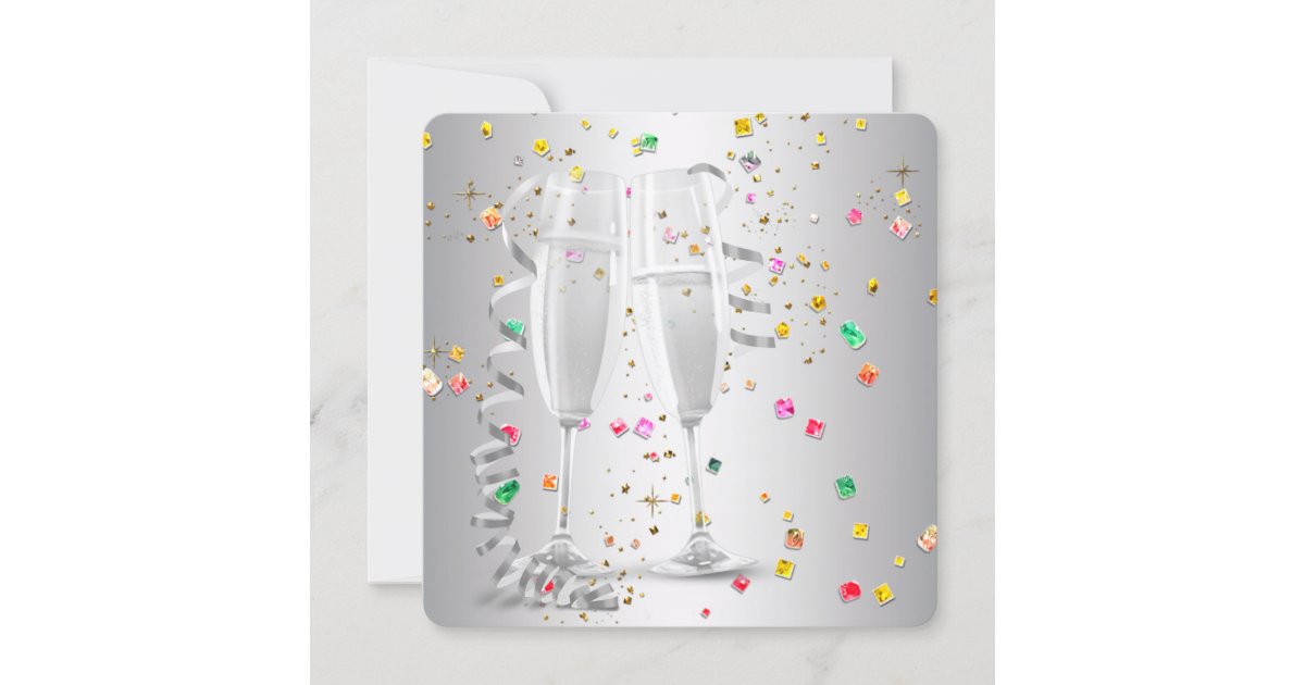 Champagne Confetti New Years Eve Party Invitations | Zazzle