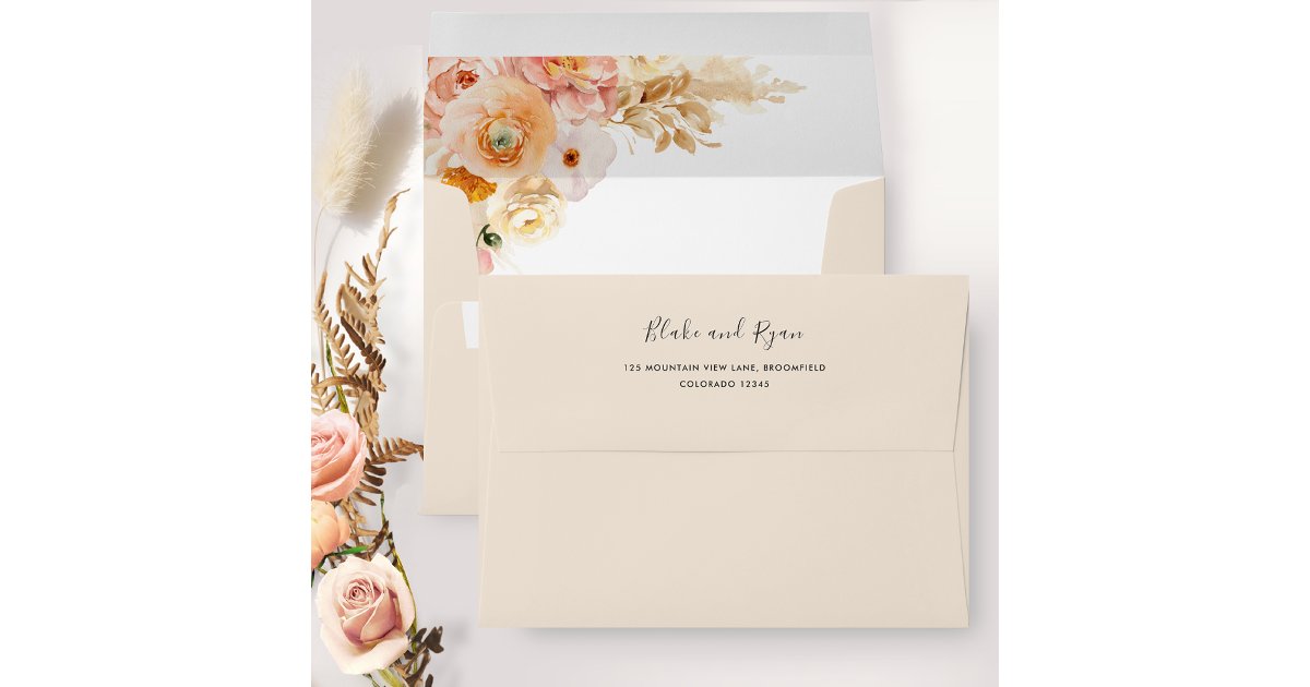 Champagne Cream Envelope with Elegant Peach Floral | Zazzle