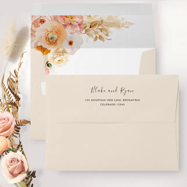 Champagne Cream Envelope with Elegant Peach Floral | Zazzle