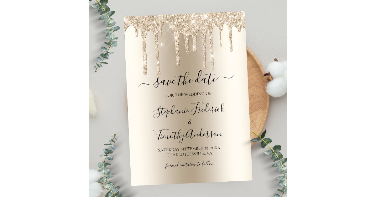 Champagne Dripping Glitter QR Code Wedding Save The Date | Zazzle