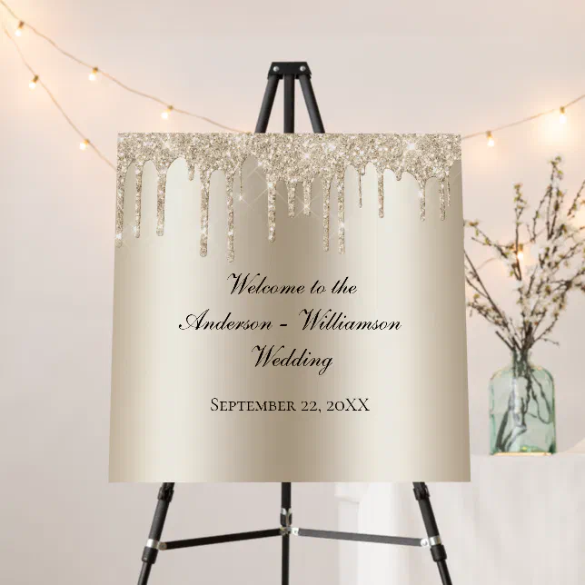 Champagne Dripping Glitter Wedding Welcome Sign | Zazzle