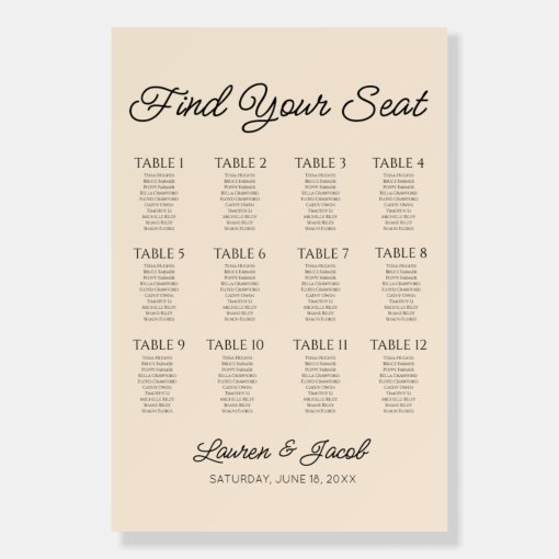 Champagne Find Your Seat Wedding Seating Chart Foam Board | Zazzle