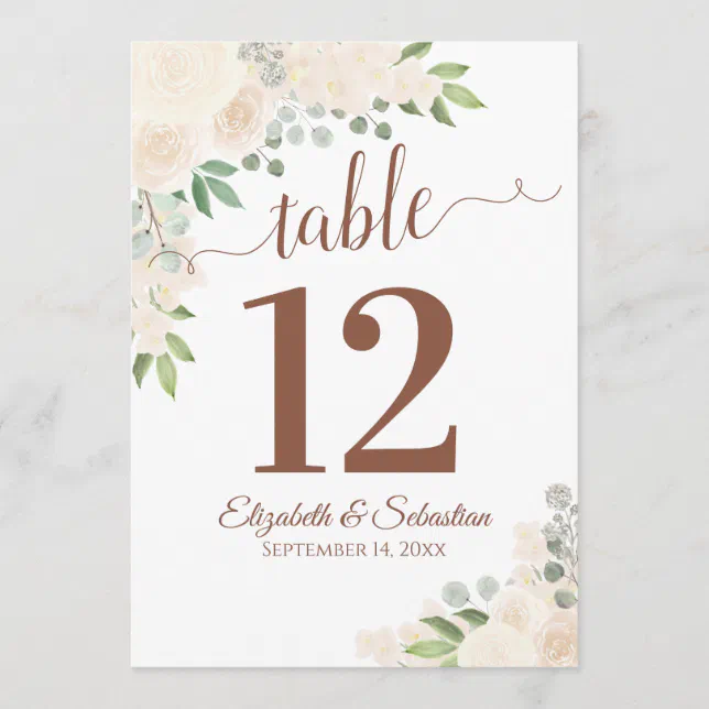 Champagne Floral Wedding Table Number Card Large | Zazzle